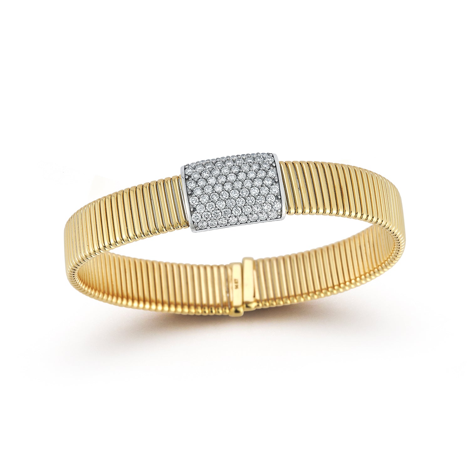 Diamond Gold Bangle with Small Steel Spring Connection – Golden Jeweler ...