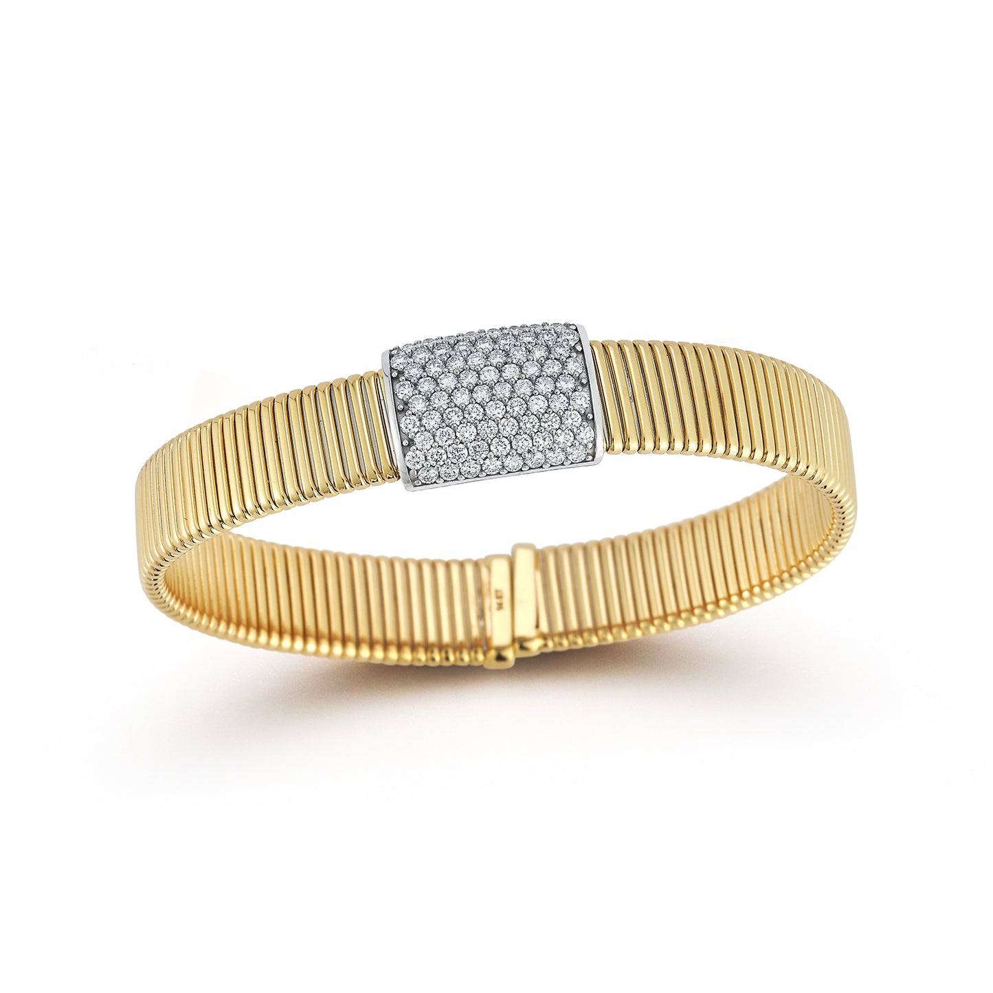 Diamond Gold Bangle with Small Steel Spring Connection – Golden Jeweler ...