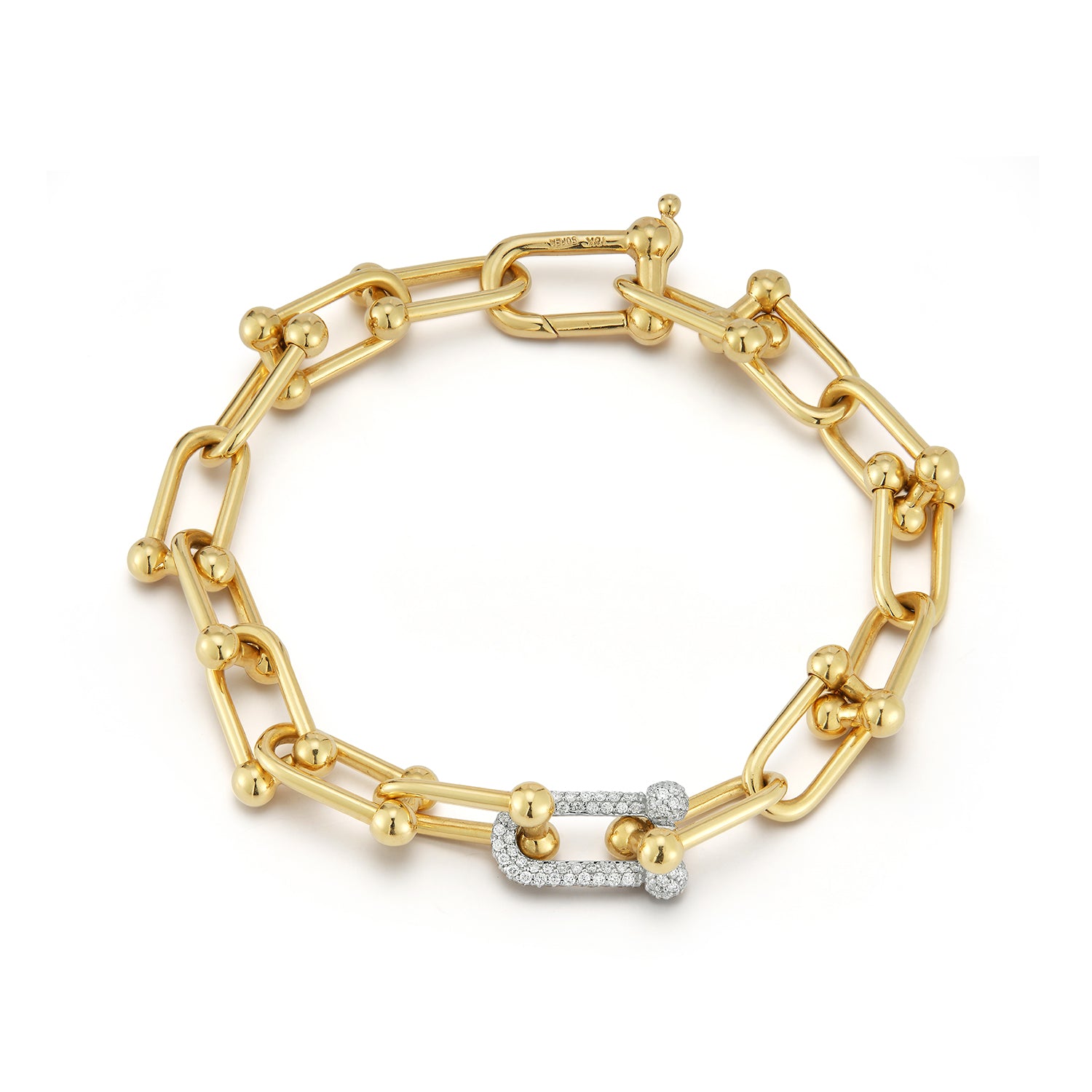 U Shape Solid Gold Link Bracelet with One Diamond Section – Golden ...