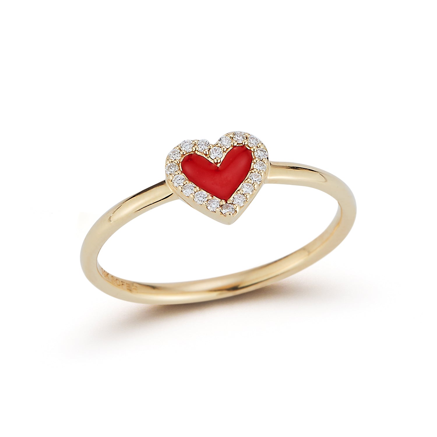 Diamond Heart Ring with Red Enamel – Golden Jeweler Viejo San Juan