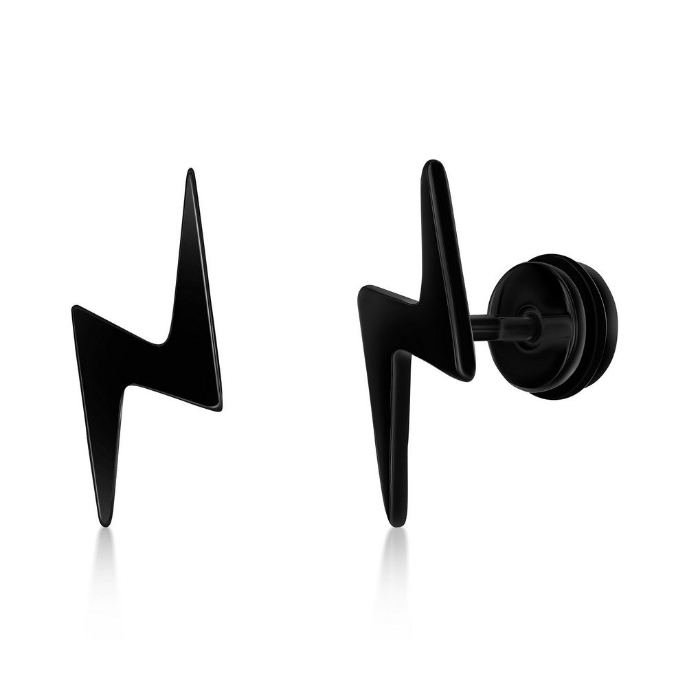 Stainless Steel Lightning Bolt Stud Earrings - Black Plated – Golden ...